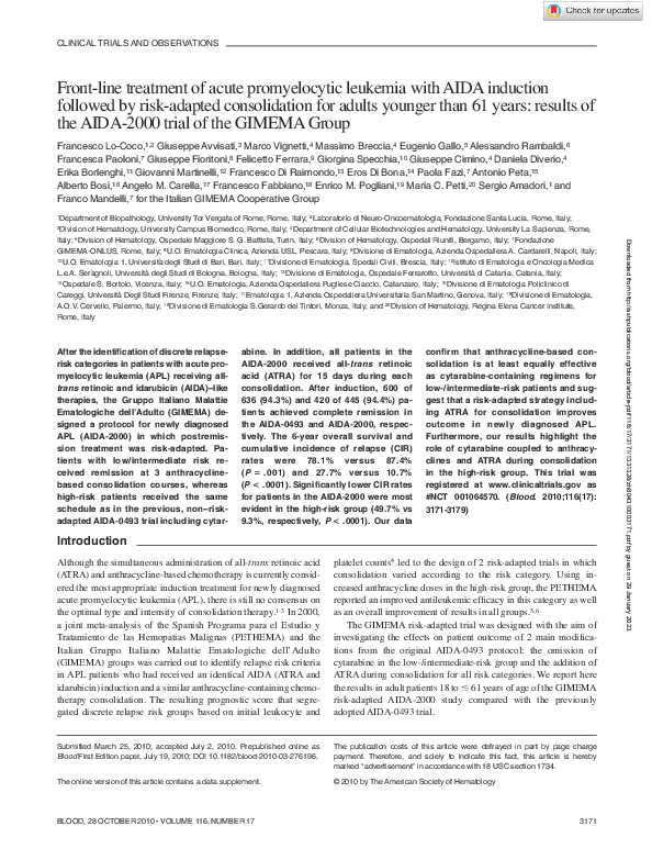 (PDF) Front-line treatment of acute promyelocytic leukemia with AIDA ...