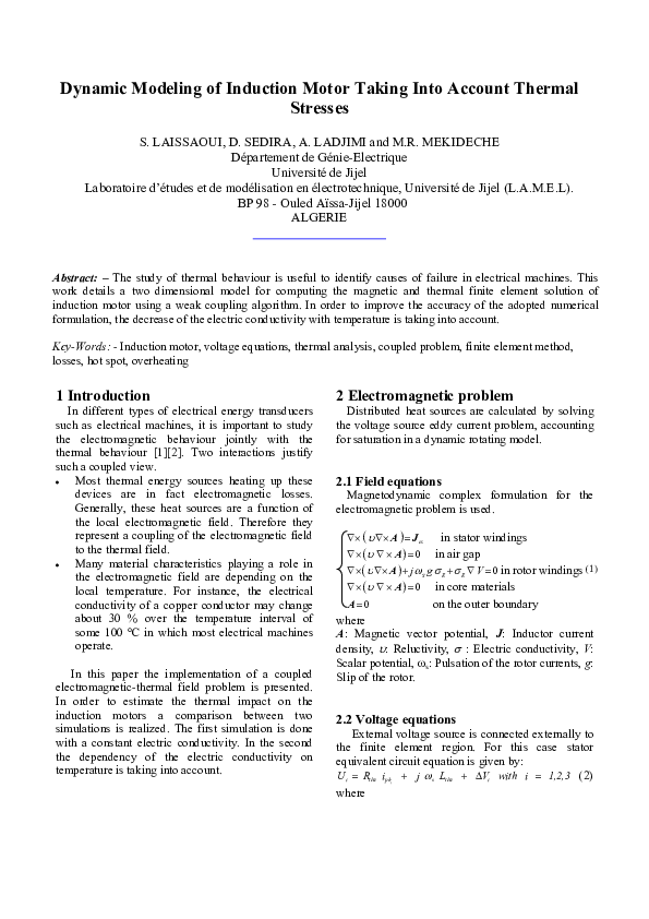 (PDF) Thermal Impact on Induction Motor Modeling