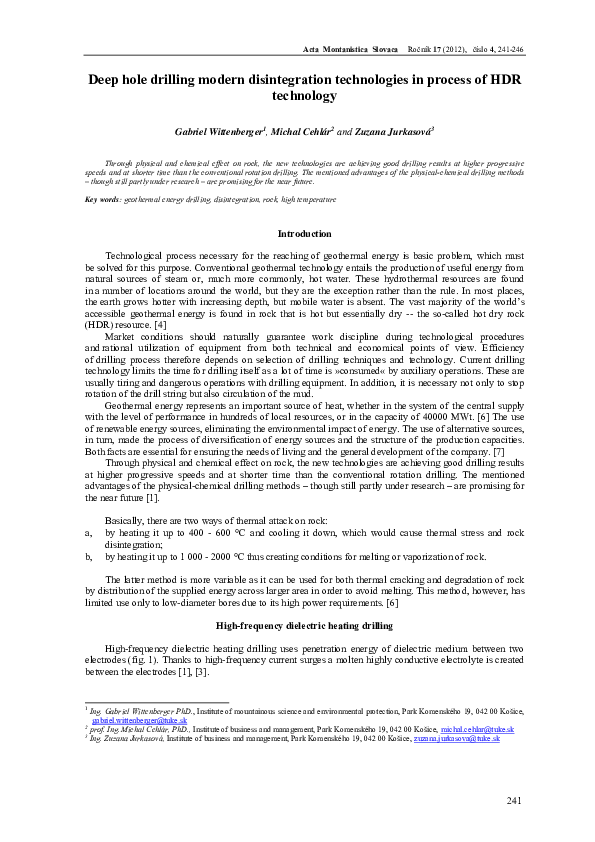 (PDF) Deep hole drilling modern disintegration technologies in process of HDR technology ...