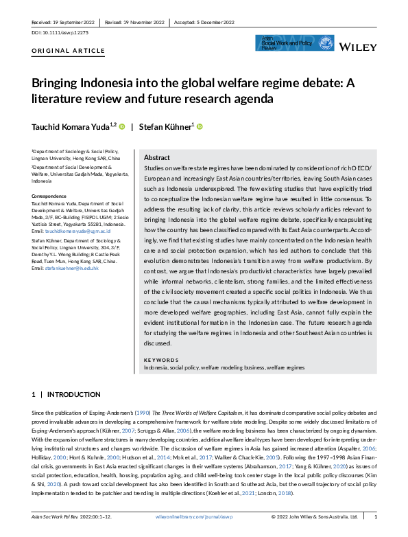 (PDF) Bringing Indonesia into the global welfare regime debate: A ...