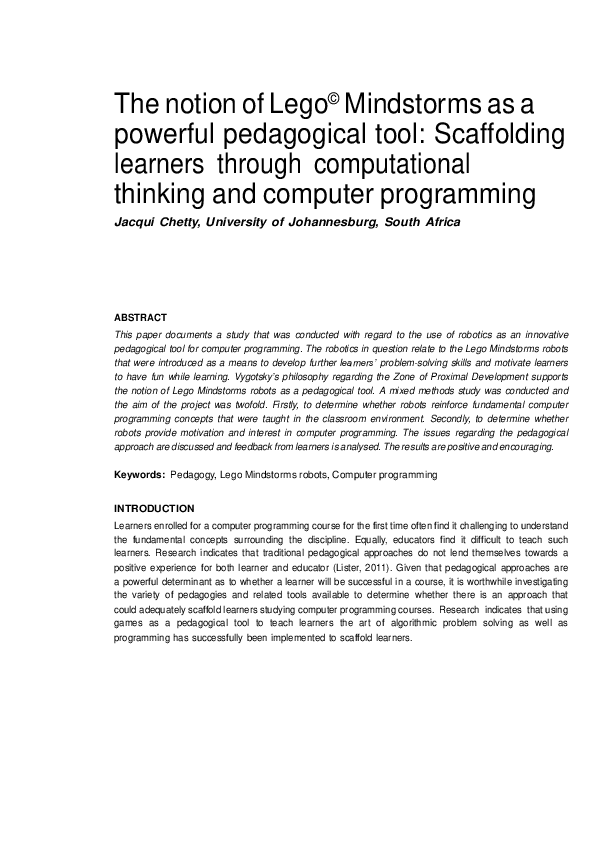 (PDF) The notion of Lego© Mindstorms as a powerful pedagogical tool ...