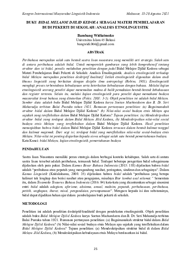 (PDF) Buku Bidal Melajoe Djilid Kedoea Sebagai Materi Pembelajaran Budi Pekerti DI Sekolah ...