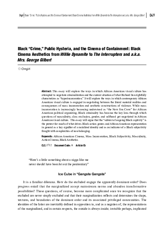 (PDF) Black "Crime," Public Hysteria, and the Cinema of Containment ...