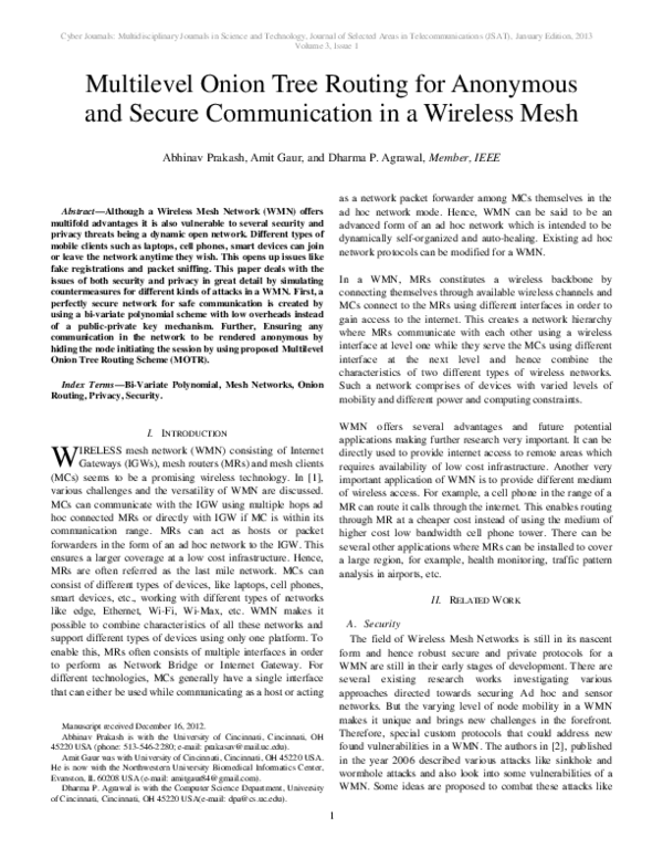 (PDF) Multilevel Onion Tree Routing for Anonymous and Secure Communication in a Wireless Mesh ...