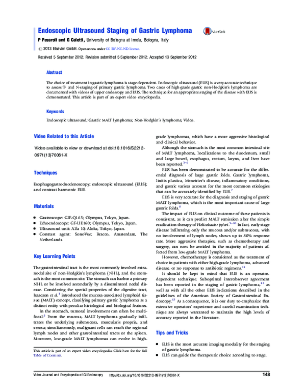 (PDF) Endoscopic Ultrasound Staging of Gastric Lymphoma | Giancarlo Caletti - Academia.edu