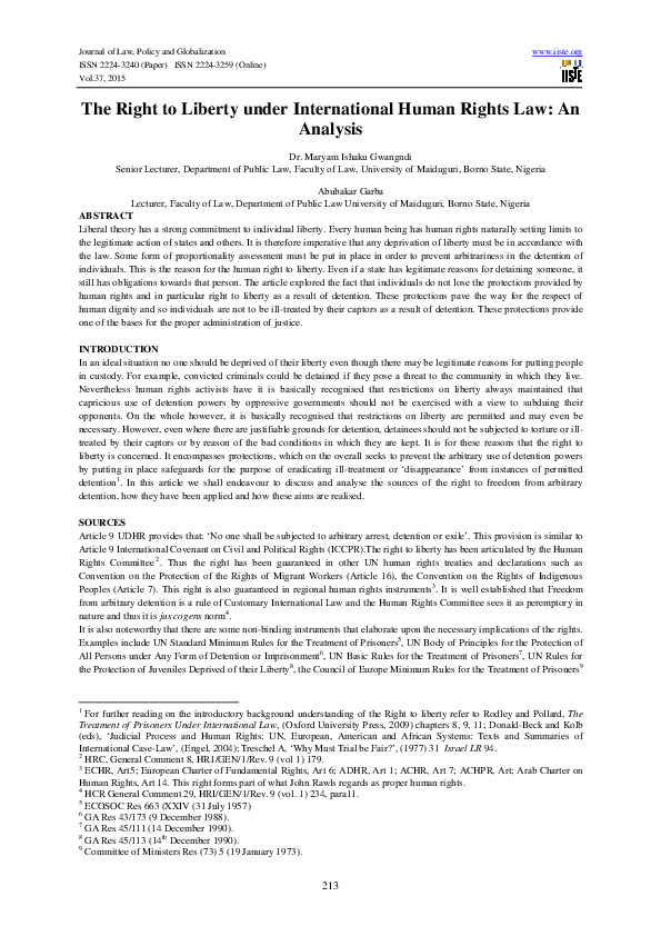 (PDF) The Right to Liberty under International Human Rights Law: An ...