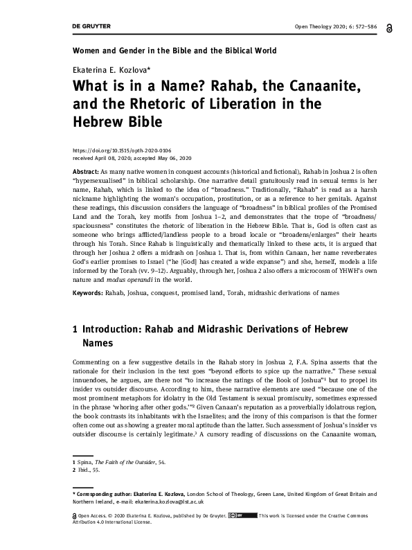 (PDF) What is in a Name? Rahab, the Canaanite, and the Rhetoric of ...
