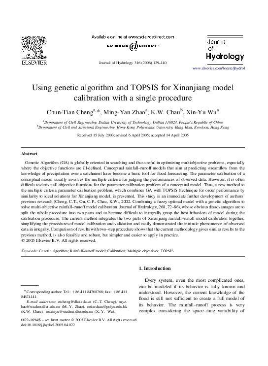 (PDF) Using genetic algorithm and TOPSIS for Xinanjiang model calibration with a single procedure