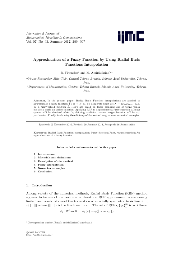 Pdf Approximation Of A Fuzzy Function By Using Radial Basis Functions Interpolation 6038