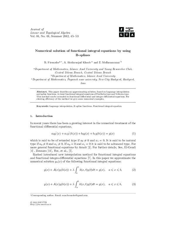 (PDF) Numerical solution of functional integral equations by the ...