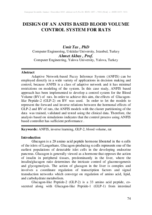(PDF) Design of an Anfis Based Blood Volume Control System for Rats