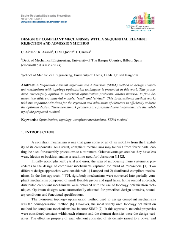 (PDF) Design of Compliant Mechanisms with a Sequential Element Rejection and Admission Method
