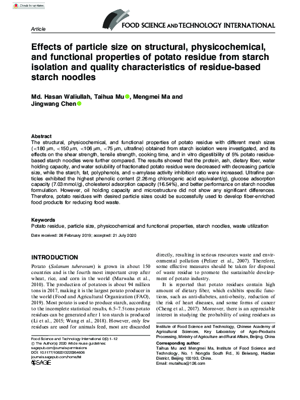 (PDF) Effects of particle size on structural, physicochemical, and ...