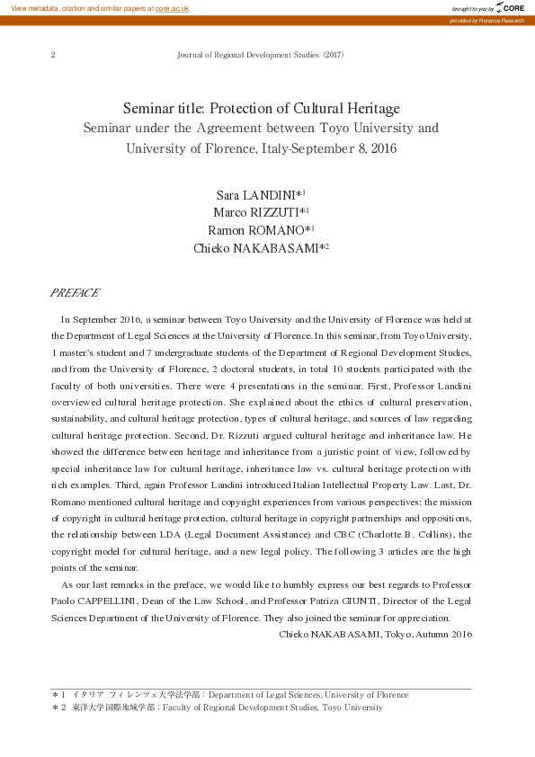 (PDF) Cultural Heritage Protection. An Overview