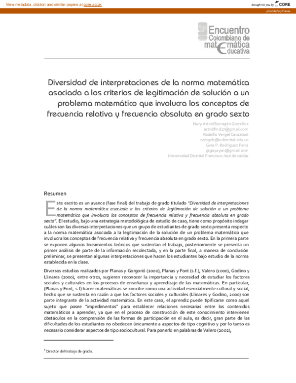 (PDF) Diversidad de interpretaciones de la norma matemática asociada a ...