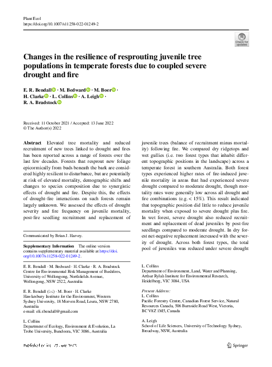 (PDF) Changes in the resilience of resprouting juvenile tree ...