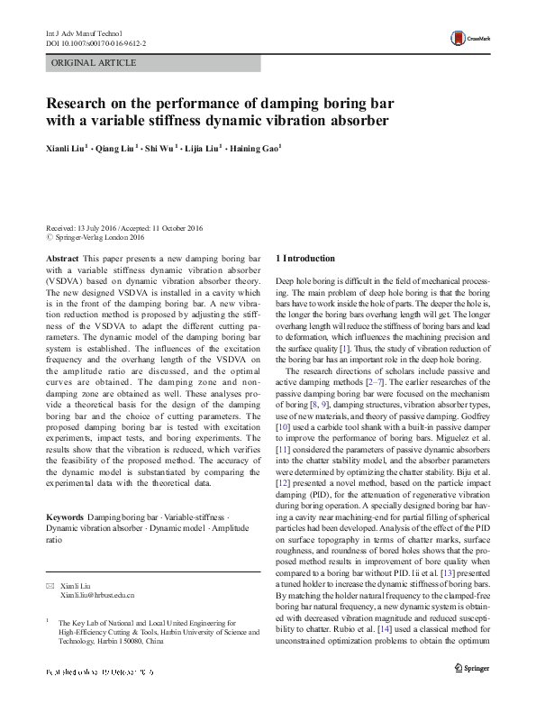 (PDF) Research on the performance of damping boring bar with a variable ...
