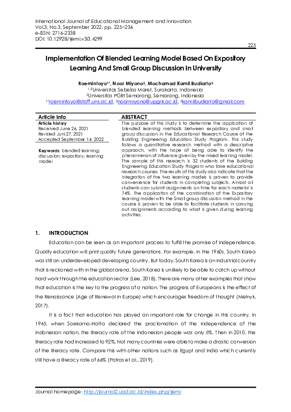 Pdf Implementation Of Blended Learning Model Based On Expository