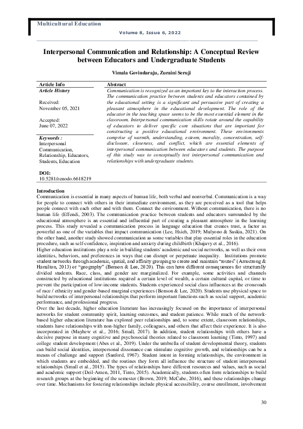 (PDF) Interpersonal Communication and Relationship: A Conceptual Review ...