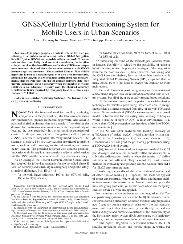 (PDF) GNSS/Cellular Hybrid Positioning System for Mobile Users in Urban Scenarios