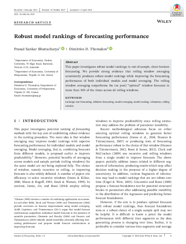 (PDF) Robust model rankings of forecasting performance