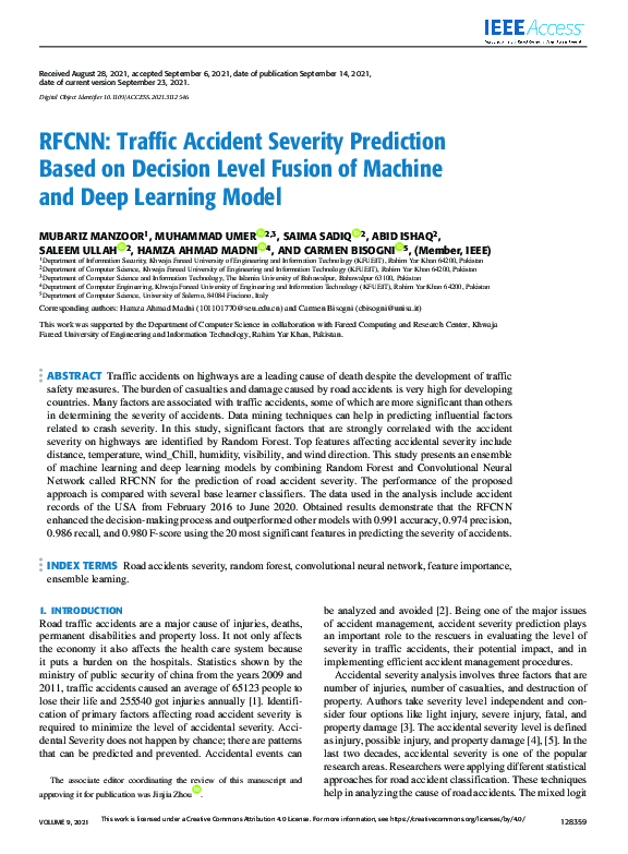 (PDF) RFCNN: Traffic Accident Severity Prediction Based on Decision Level Fusion of Machine and ...