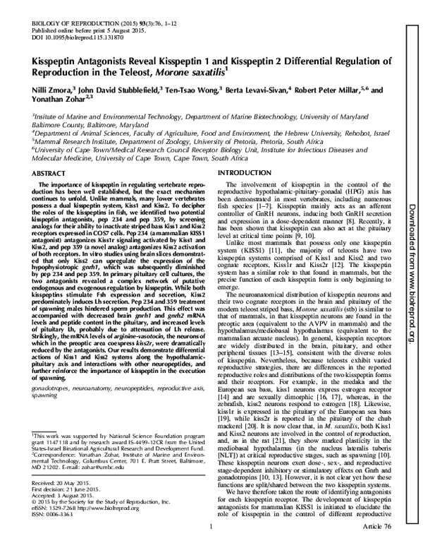(PDF) Kisspeptin Antagonists Reveal Kisspeptin 1 and Kisspeptin 2 ...