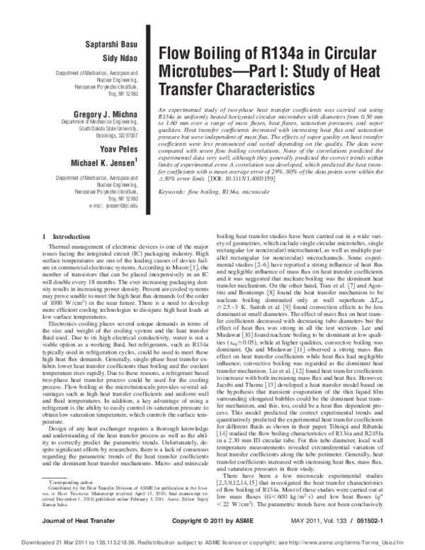 (PDF) Flow Boiling of R134a in Circular Microtubes—Part I: Study of ...
