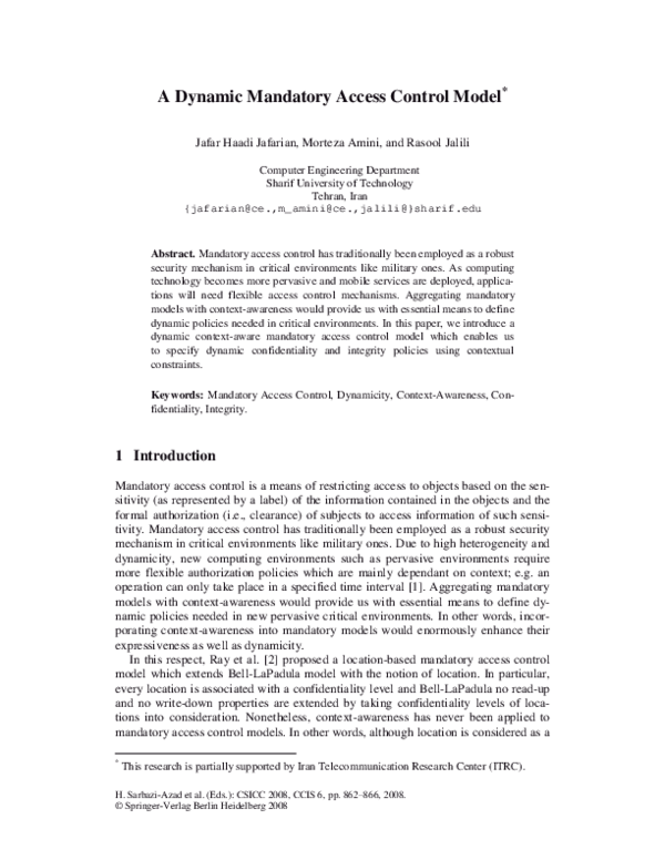 (PDF) A Dynamic Mandatory Access Control Model