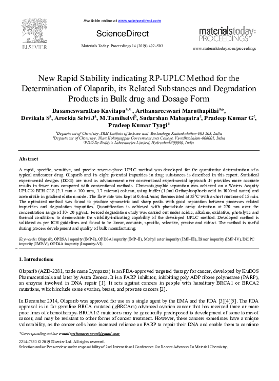 (PDF) New Rapid Stability indicating RP-UPLC Method for the Determination of Olaparib, its ...