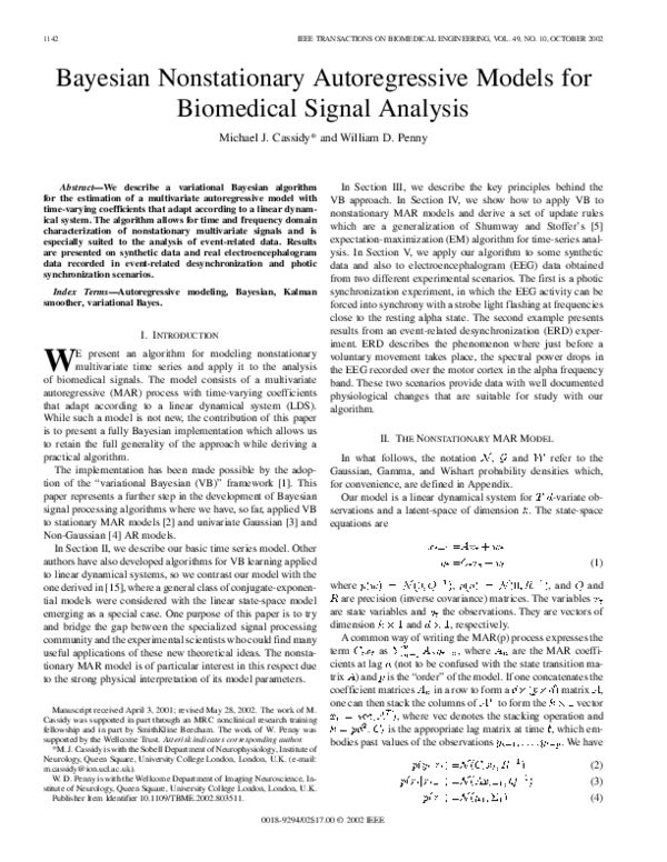 (PDF) Bayesian nonstationary autoregressive models for biomedical signal analysis