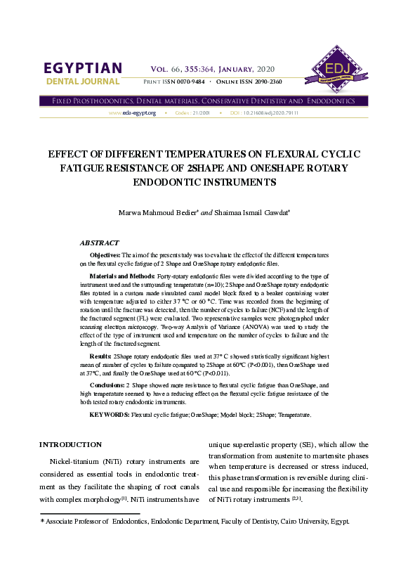 (PDF) Effect of Different Temperatures on Flexural Cyclic Fatigue ...
