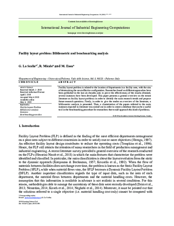 Pdf Facility Layout Problem Bibliometric And Benchmarking Analysis 
