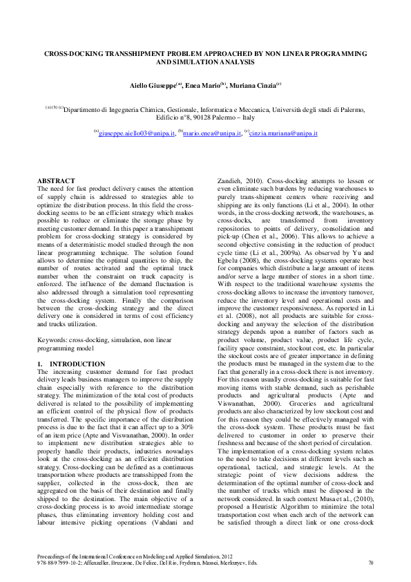 (PDF) Cross-docking transshipment problem approached by non linear programming and simulation ...