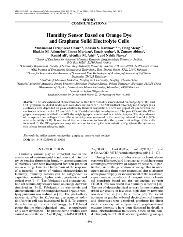 (PDF) Humidity Sensor Based on Orange Dye and Graphene Solid ...