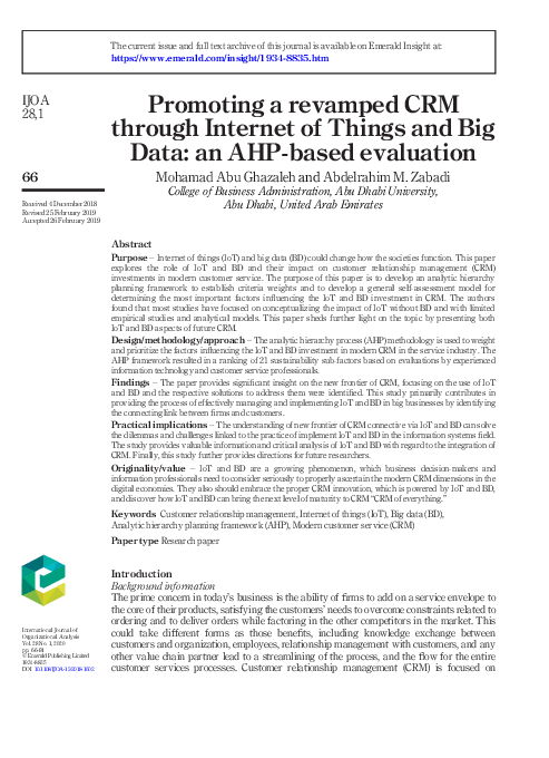 (PDF) Promoting a revamped CRM through Internet of Things and Big Data ...