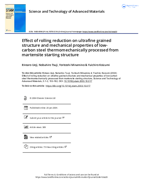 (PDF) Effect of rolling reduction on ultrafine grained structure and mechanical properties of ...