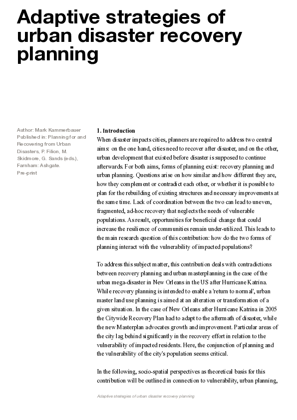 (PDF) Adaptive strategies of urban disaster recovery planning