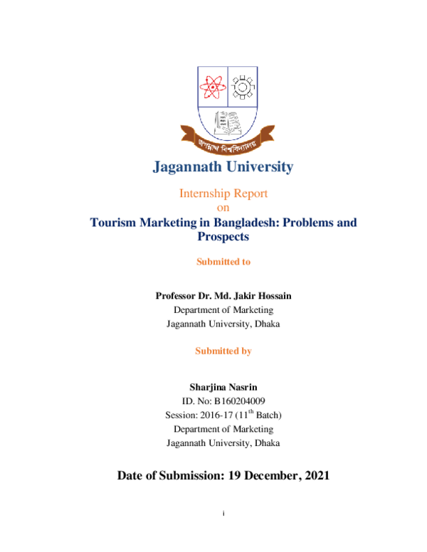(PDF) Internship Report on Tourism Marketing in Bangladesh: Problems and Prospects