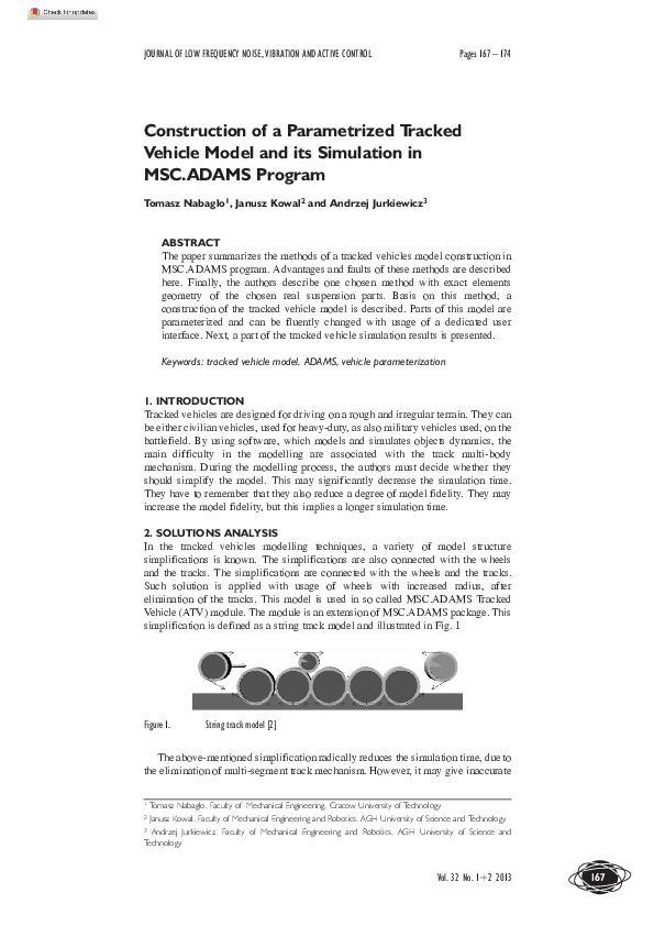 Pdf Construction Of A Parametrized Tracked Vehicle Model And Its Simulation In Mscadams Program