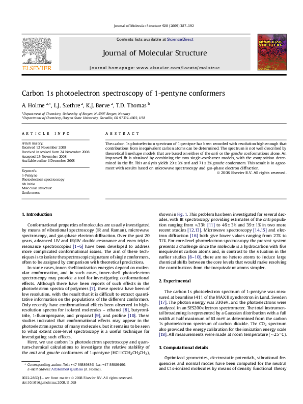 (PDF) Carbon 1s photoelectron spectroscopy of 1-pentyne conformers