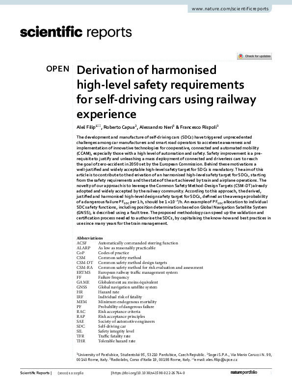 (PDF) Derivation of harmonised high-level safety requirements for self ...
