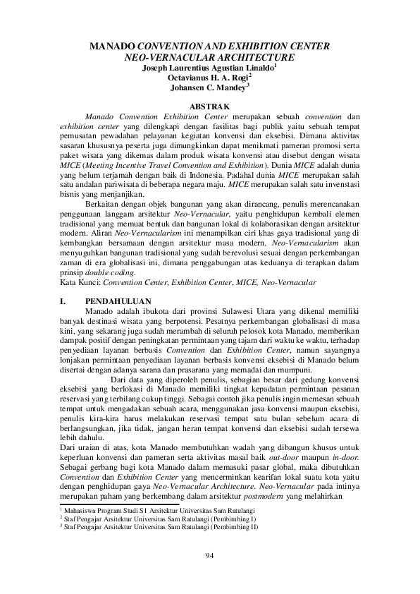 (PDF) Manado Convention and Exhibition Center. Neo Vernacular Architecture