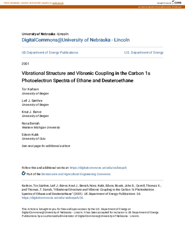 (PDF) Vibrational structure and vibronic coupling in the carbon 1s ...