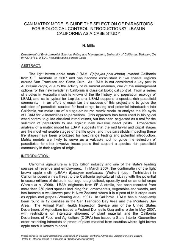 (PDF) Can matrix models guide the selection of parasitoids for ...