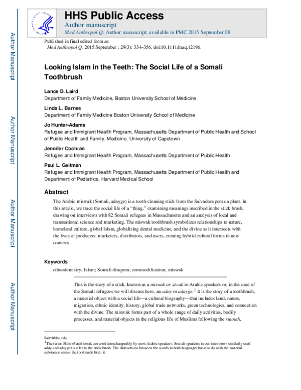 (PDF) Looking Islam in the Teeth: The Social Life of a Somali Toothbrush