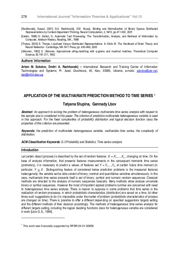 (PDF) Application of the Multivariate Prediction Method to Time Series