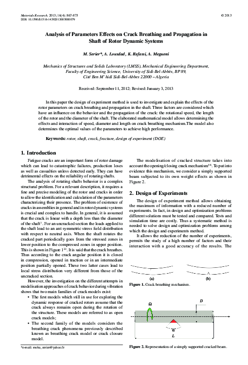 (PDF) Analysis of parameters effects on crack breathing and propagation ...