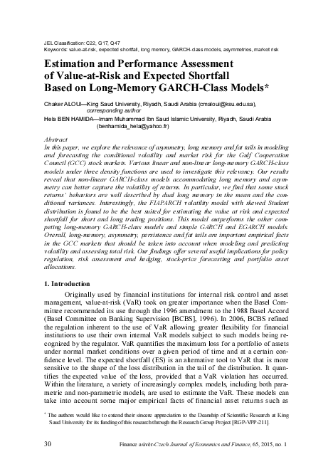 (PDF) Estimation and Performance Assessment of Value-at-Risk and Expected Shortfall Based on LM ...