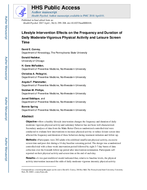 (PDF) Lifestyle intervention effects on the frequency and duration of ...